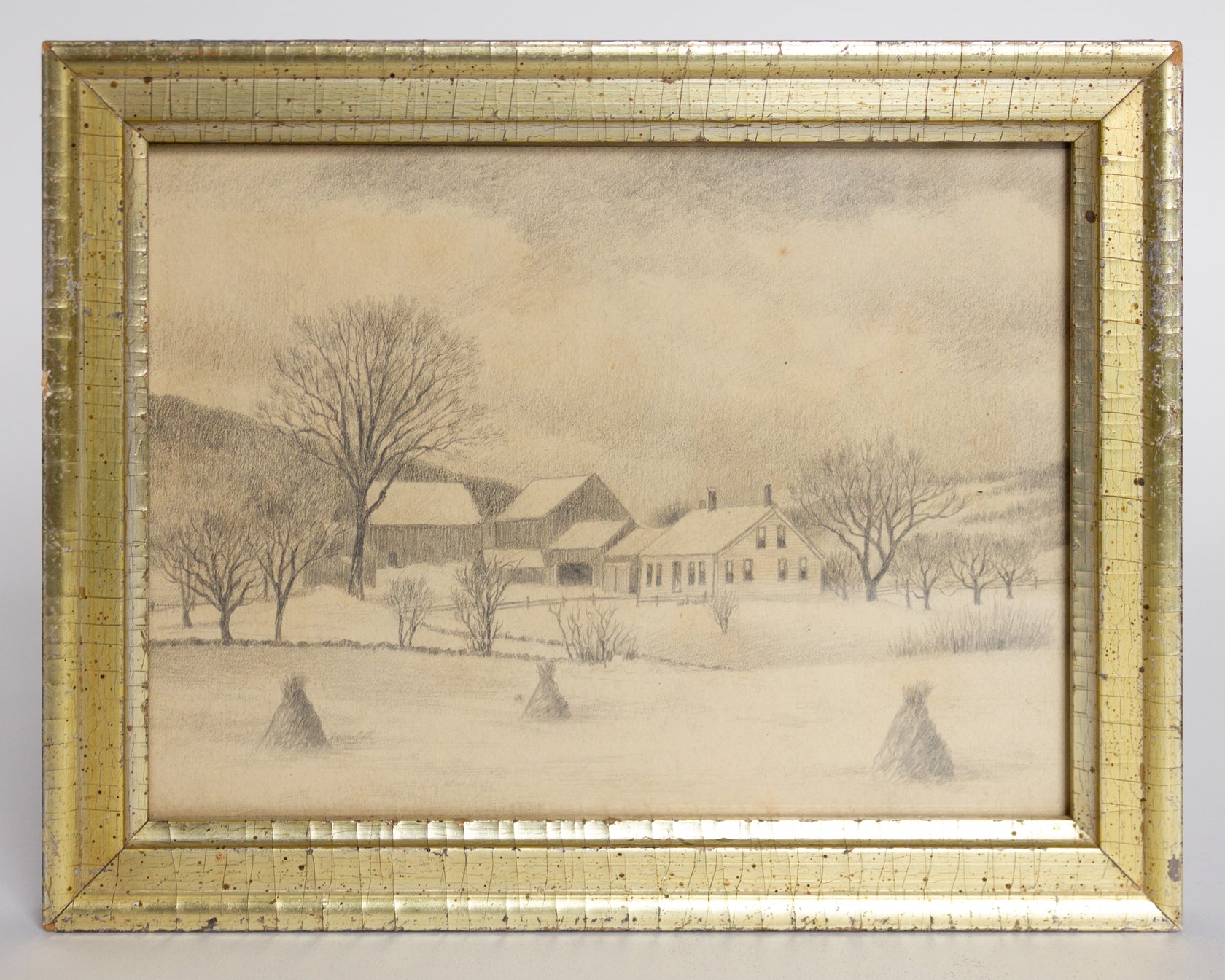 19th C. Pencil Drawing of a Farm – Samuel Snider Antiques